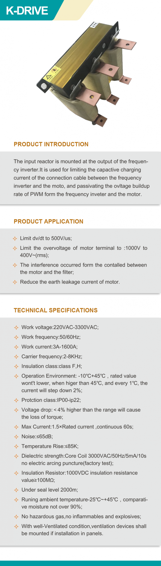 Multipurpose Inverter AC Reactor Yellow Black Color Practical